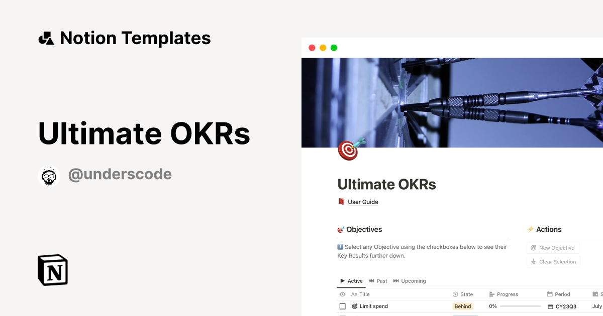 Ultimate OKRs Template by Luis | 🥷🏽 Underscode | Notion Marketplace