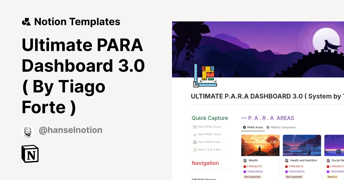 Ultimate PARA Dashboard 3.0 ( By Tiago Forte ) Template by Hansel ...