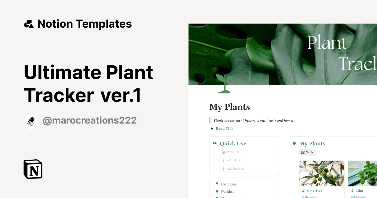 Ultimate Plant Tracker ver.1 Template | Notion Marketplace