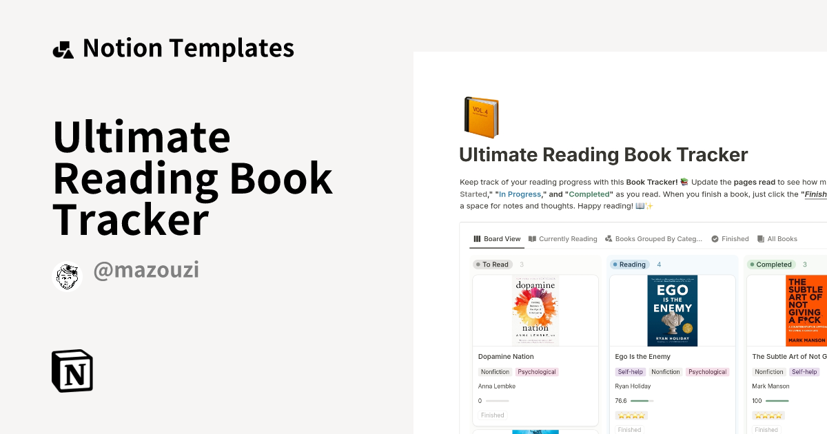Ultimate Reading Book Tracker Template by Moussa Mazouzi | Notion ...
