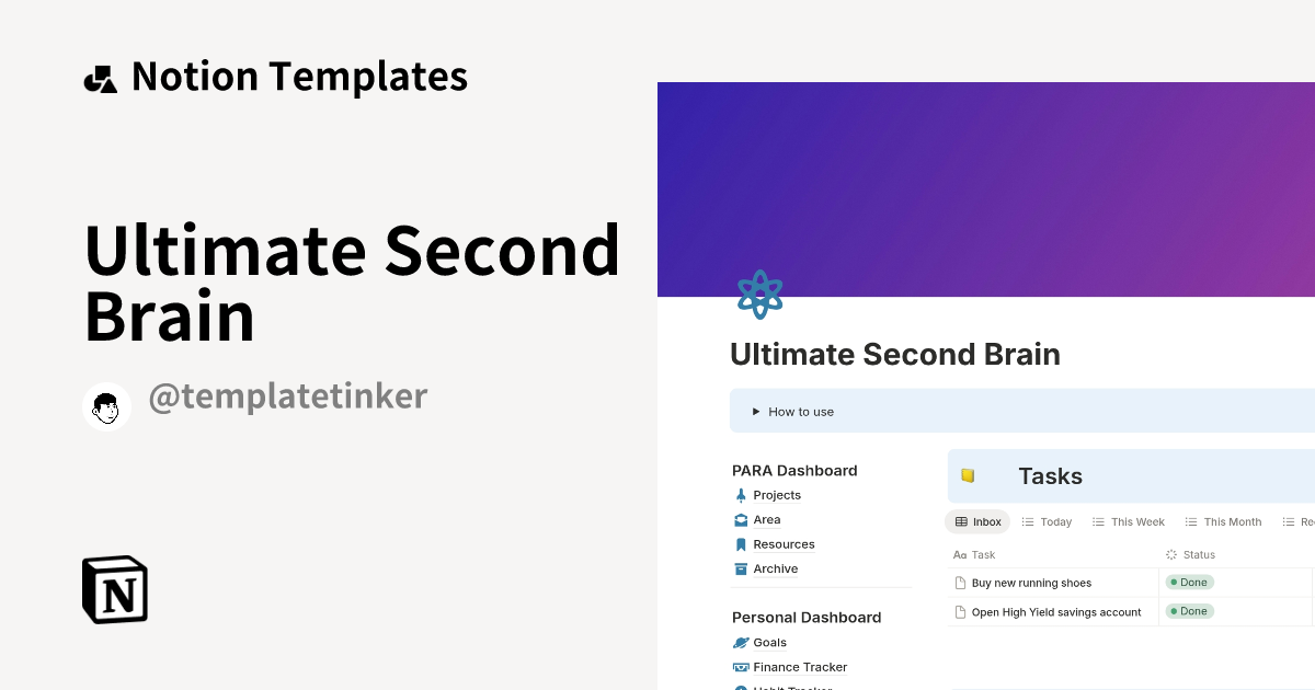 Ultimate Second Brain Template by TemplateTinker | Notion Marketplace