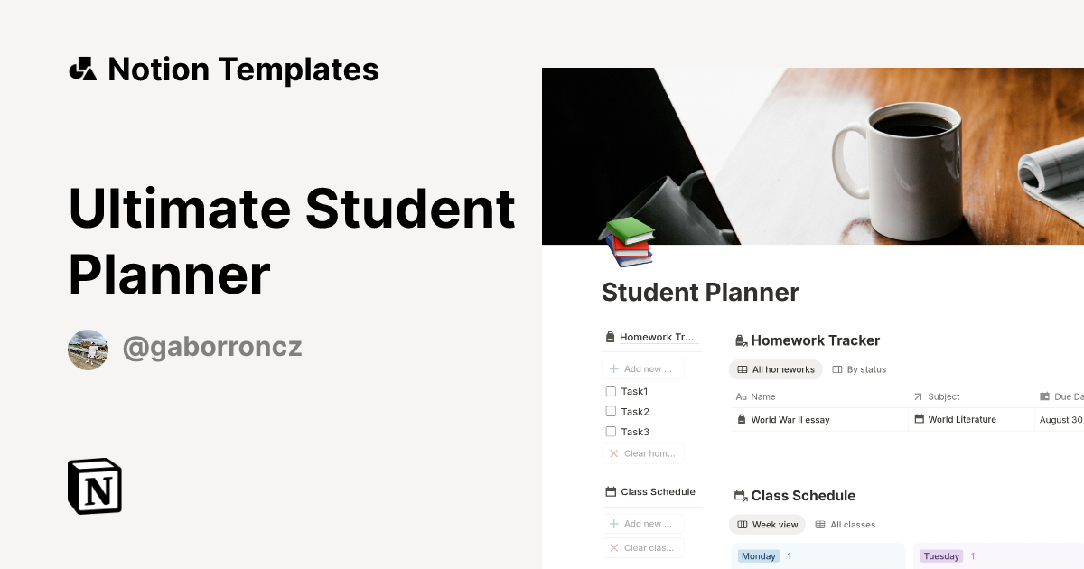 Ultimate Student Planner Template by Gábor Roncz | Notion Marketplace