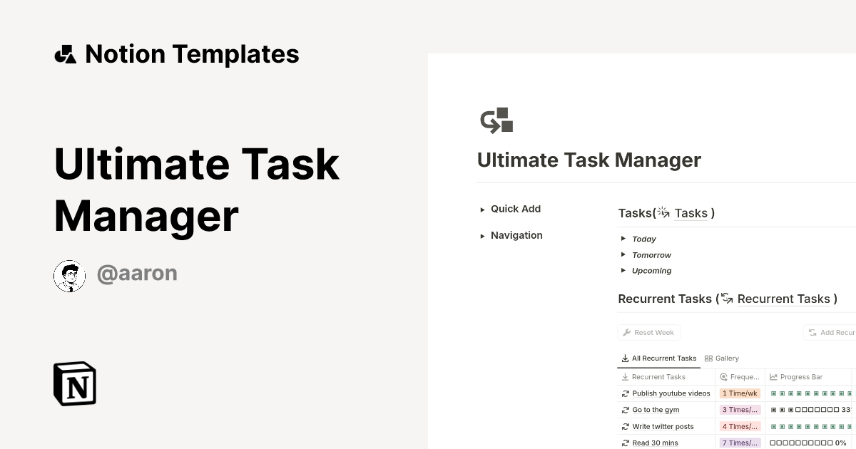 Ultimate Task Manager Template by Aaron | Notion Marketplace