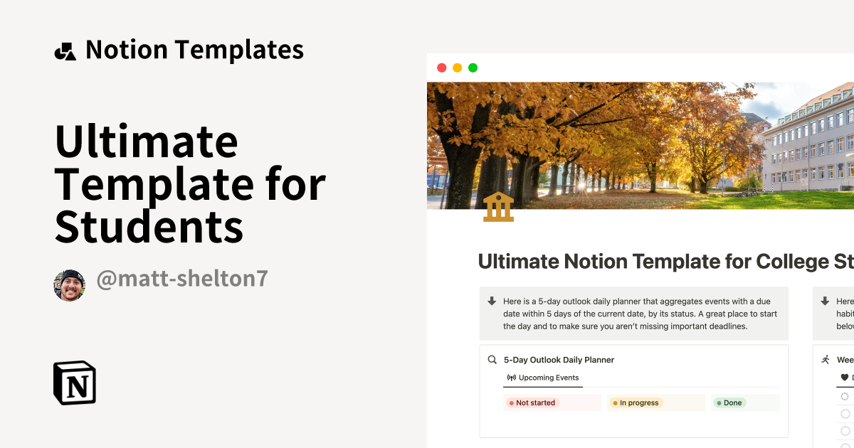 Ultimate Template for Students Template by Matt Shelton | Notion Marketplace