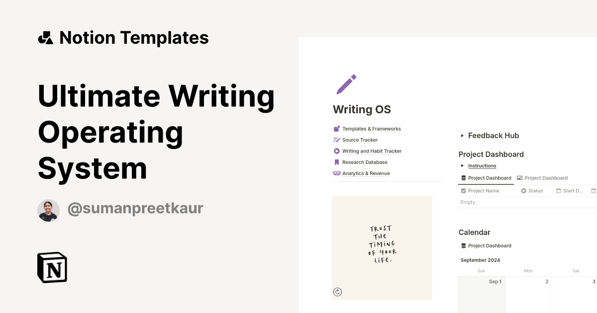 Ultimate Writing Operating System Template by Kaur's Digital Creations | Notion Marketplace