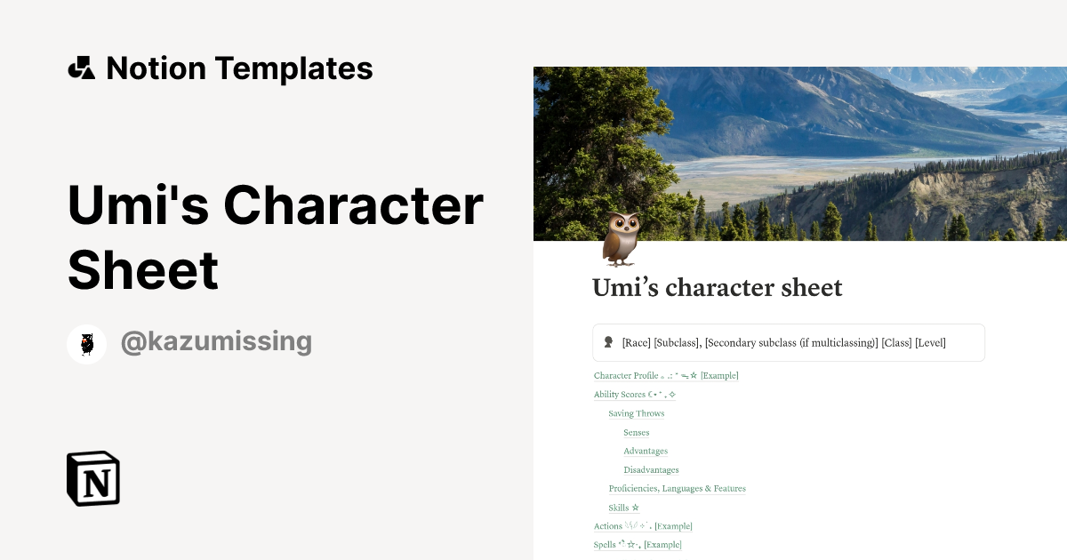 Umi's Character Sheet Template | Notion Marketplace