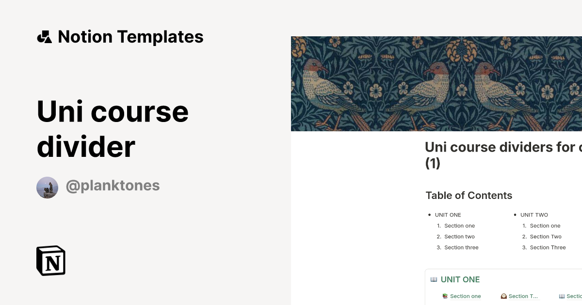 Uni course divider Template by Planktones | Notion Marketplace