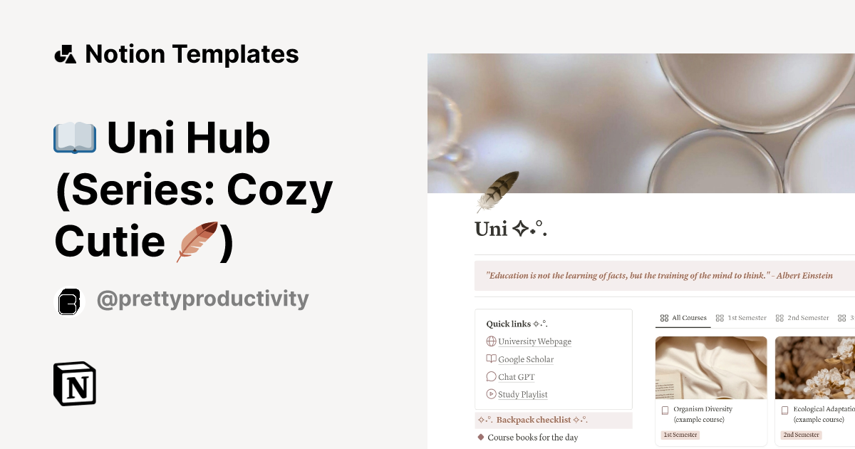 📖 Uni Hub (Series: Cozy Cutie 🪶) Template by Pretty Productivity | Notion Marketplace