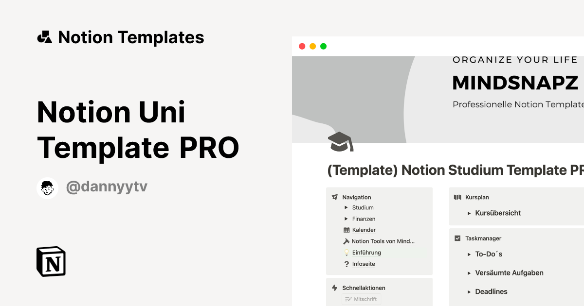 Notion Uni Template PRO Template by DannyyTv von MindSnapz.de | Notion ...