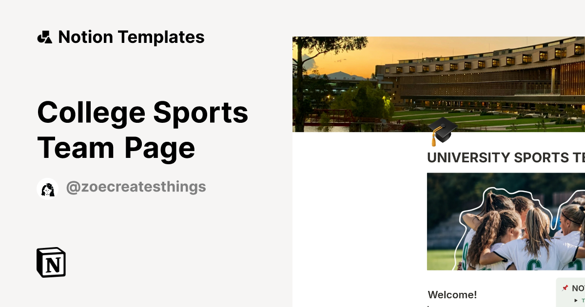 College Sports Team Page Template | Notion Marketplace