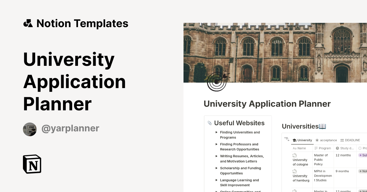 University Application Planner Template | Notion Marketplace