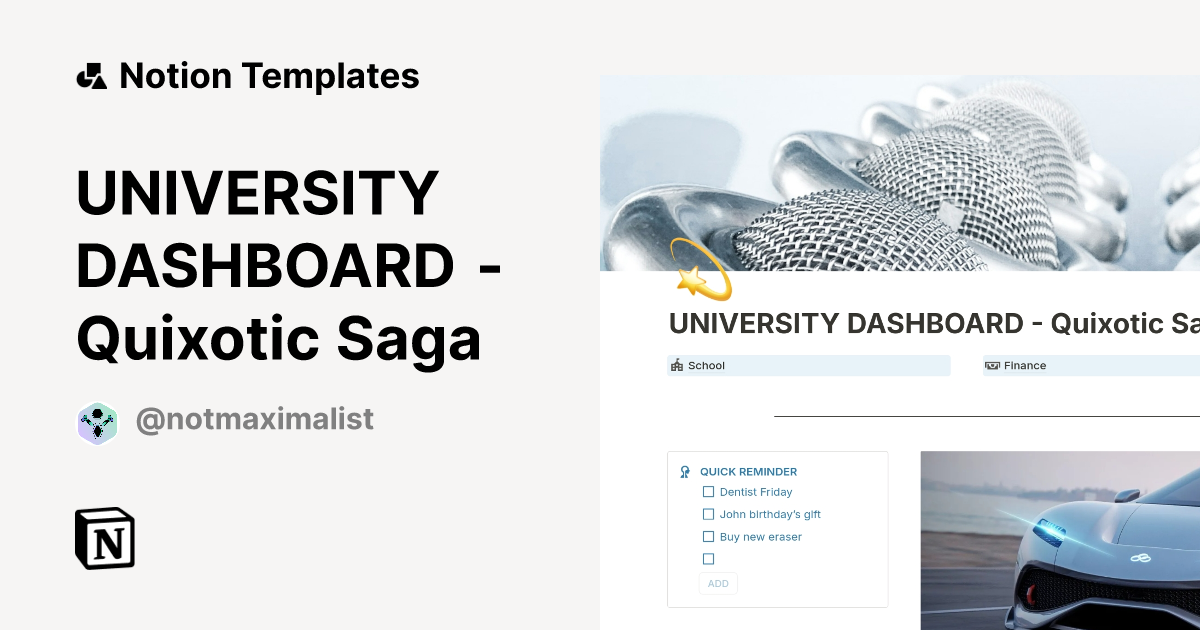 UNIVERSITY DASHBOARD - Quixotic Saga Template by NotMaximalist | Notion ...