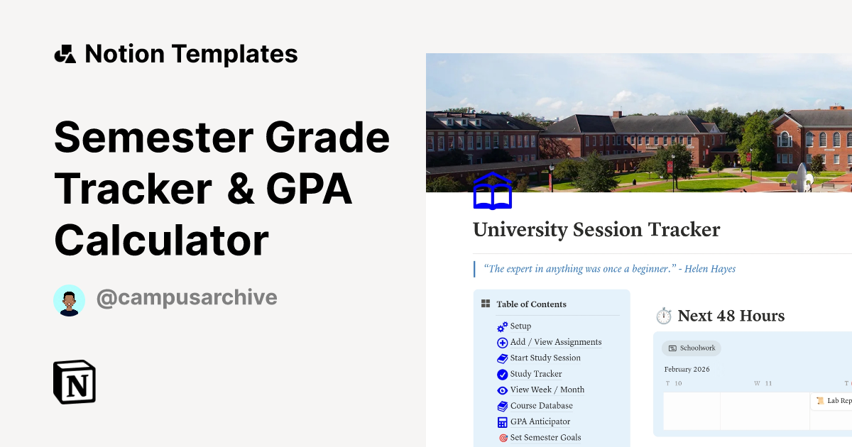 Semester Grade Tracker & GPA Calculator Template | Notion Marketplace