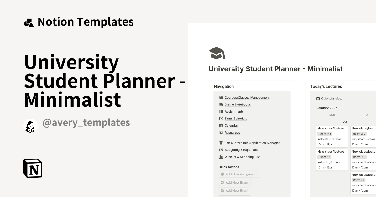 University Student Planner - Minimalist Template | Notion Marketplace
