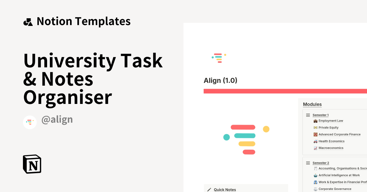 University Task & Notes Organiser Template by align | Notion Marketplace
