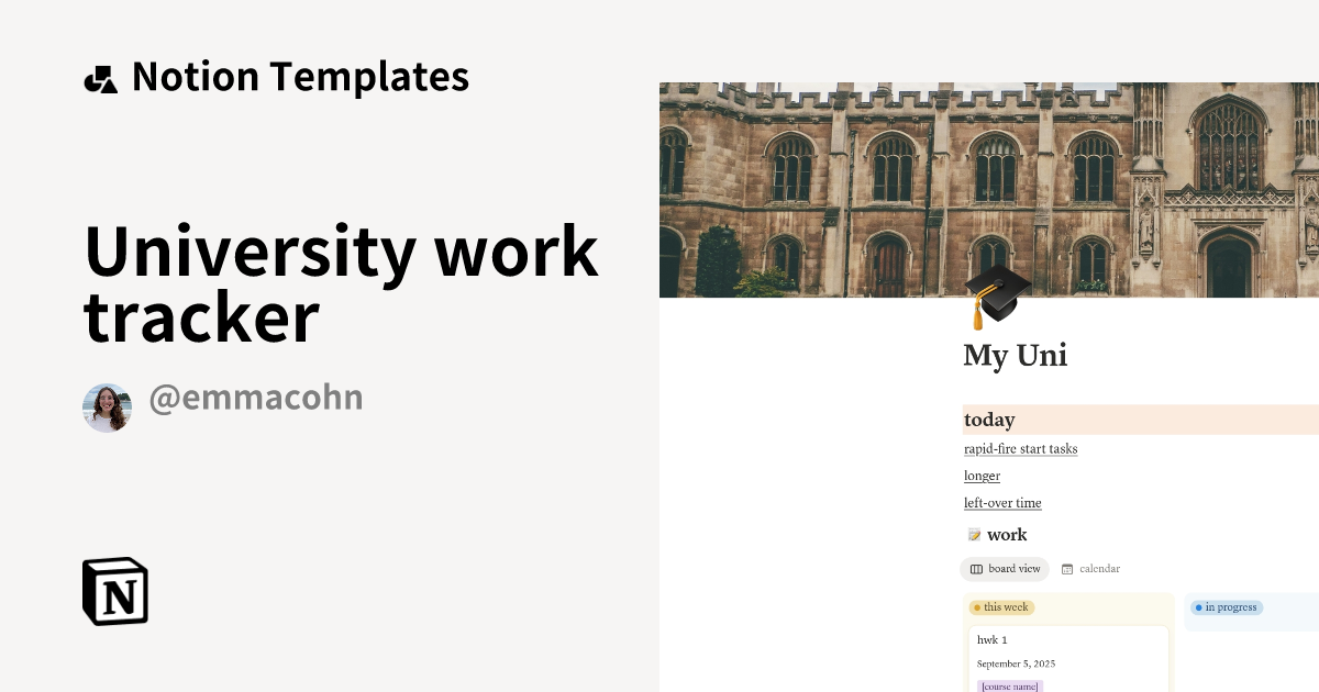 University work tracker Template | Notion Marketplace