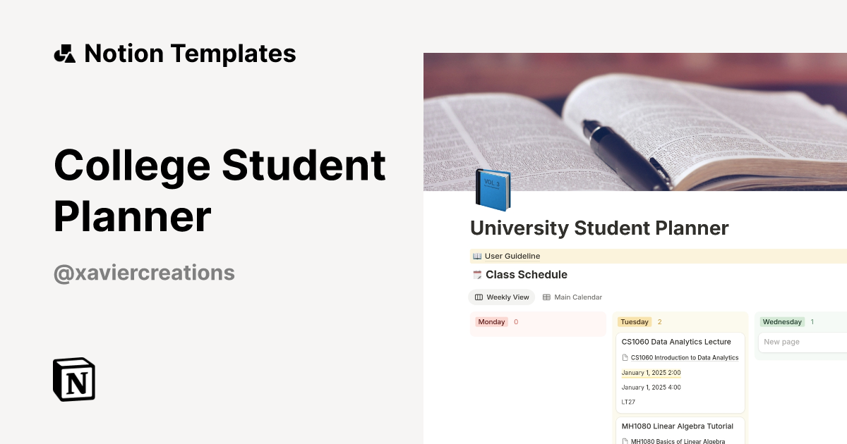 College Student Planner Template | Notion Marketplace