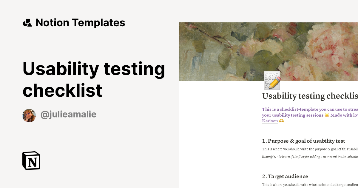 Usability testing checklist Template by Julie Amalie's UX toolkit ...
