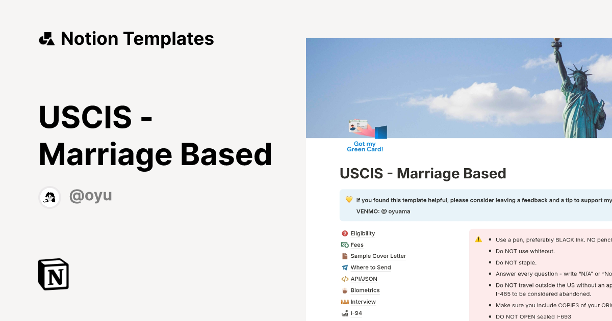 USCIS - Marriage Based Template by Oyu | Notion Marketplace