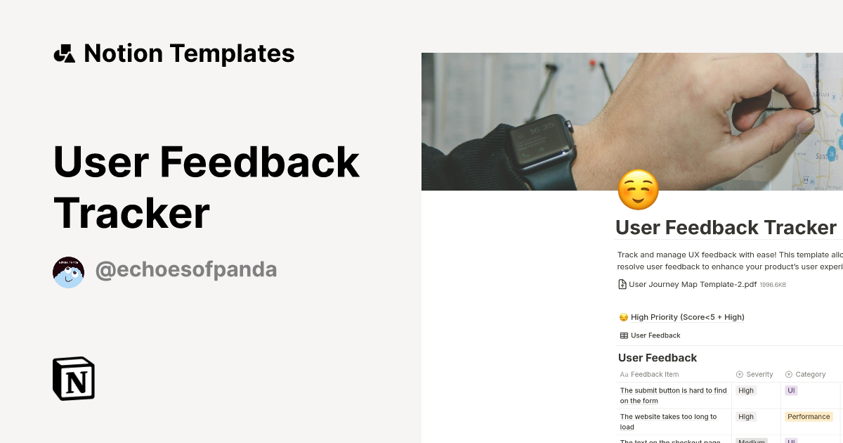 User Feedback Tracker Template by Echoes of Panda🐼 | Notion Marketplace