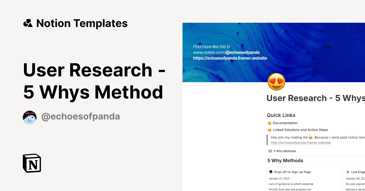 User Research - 5 Whys Method Template | Notion Marketplace