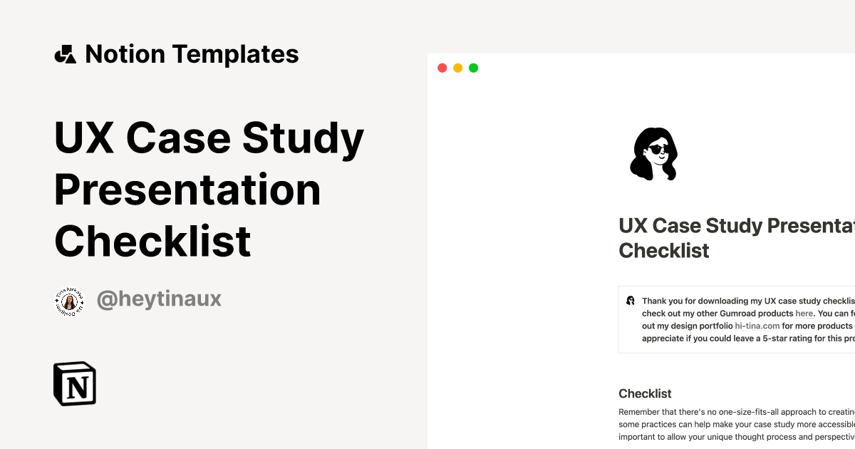 UX Case Study Presentation Checklist Template by Tina Iurkova | Notion Marketplace
