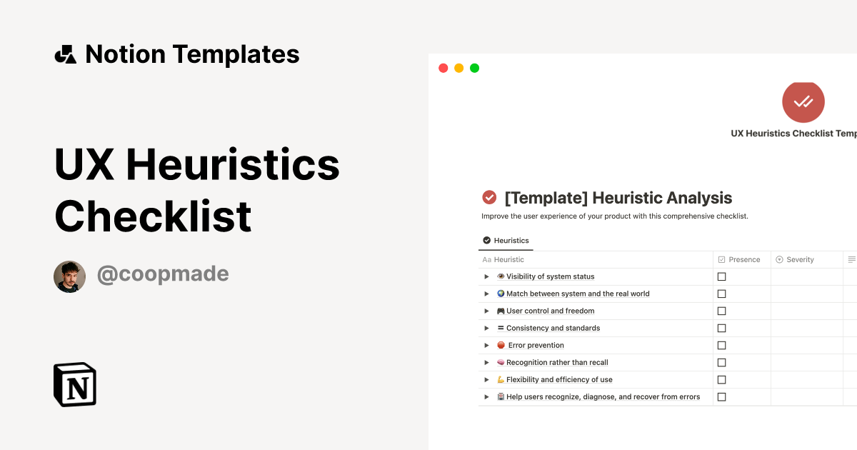 UX Heuristics Checklist Template by coopmade | Notion Marketplace