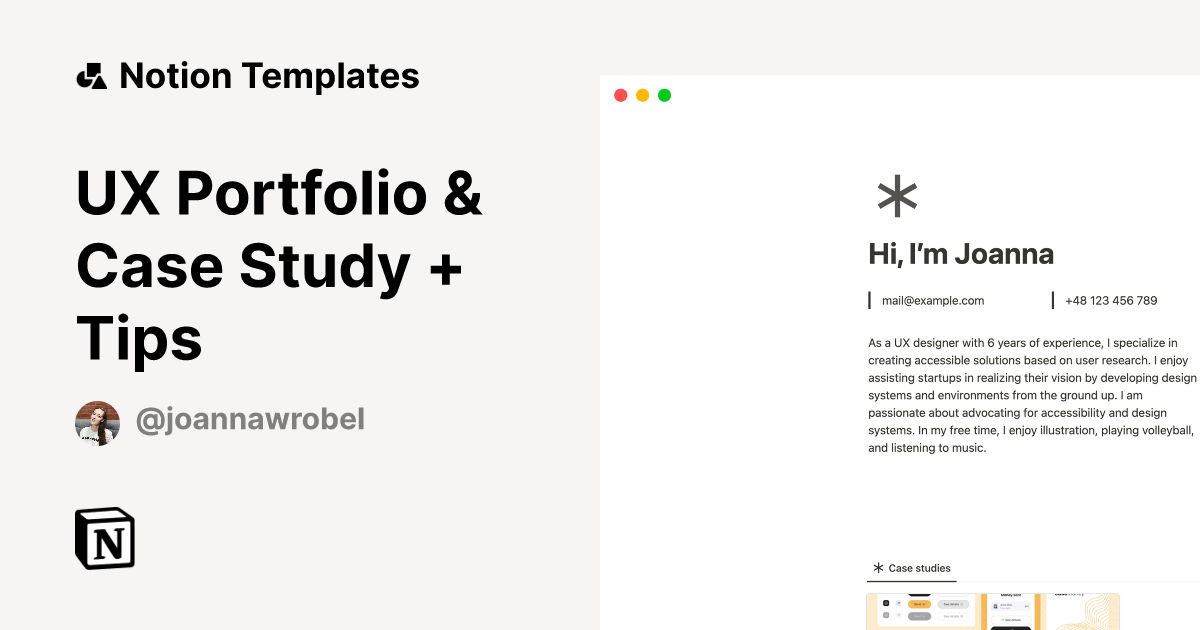 UX Portfolio & Case Study + Tips Template | Notion Marketplace