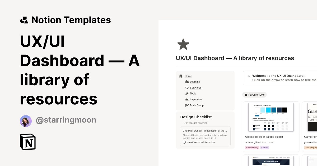 UX/UI Dashboard — A library of resources Template | Notion Marketplace