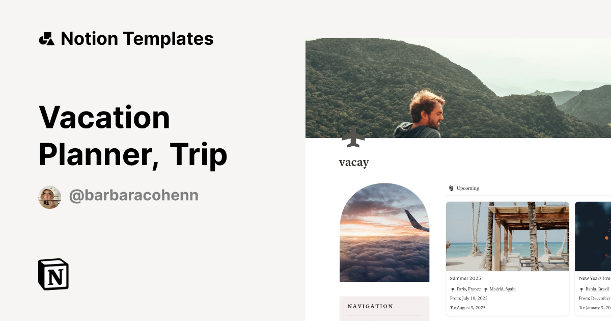 Vacation Planner, Trip Template by Bárbara cohen | Notion Marketplace