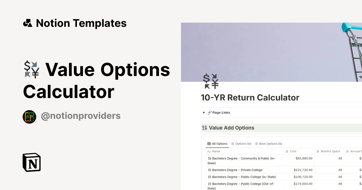 💱 Value Options Calculator Template by Bradley J. Hubbard | Notion ...