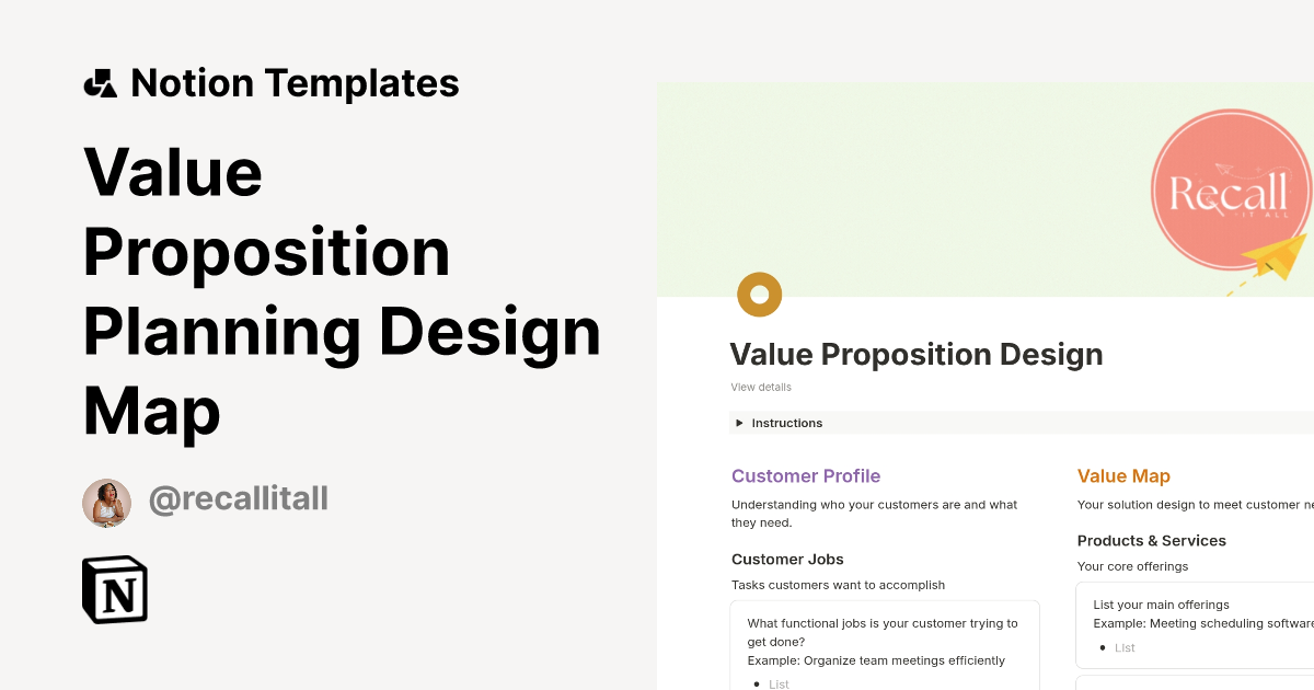 Value Proposition Planning Design Map Template by Lez | Notion Marketplace