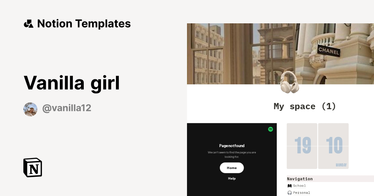 Vanilla girl Template | Notion Marketplace