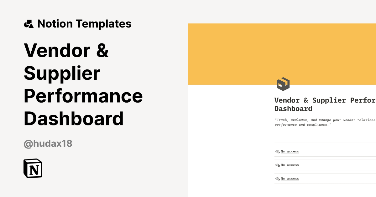 Vendor & Supplier Performance Dashboard Template | Notion Marketplace