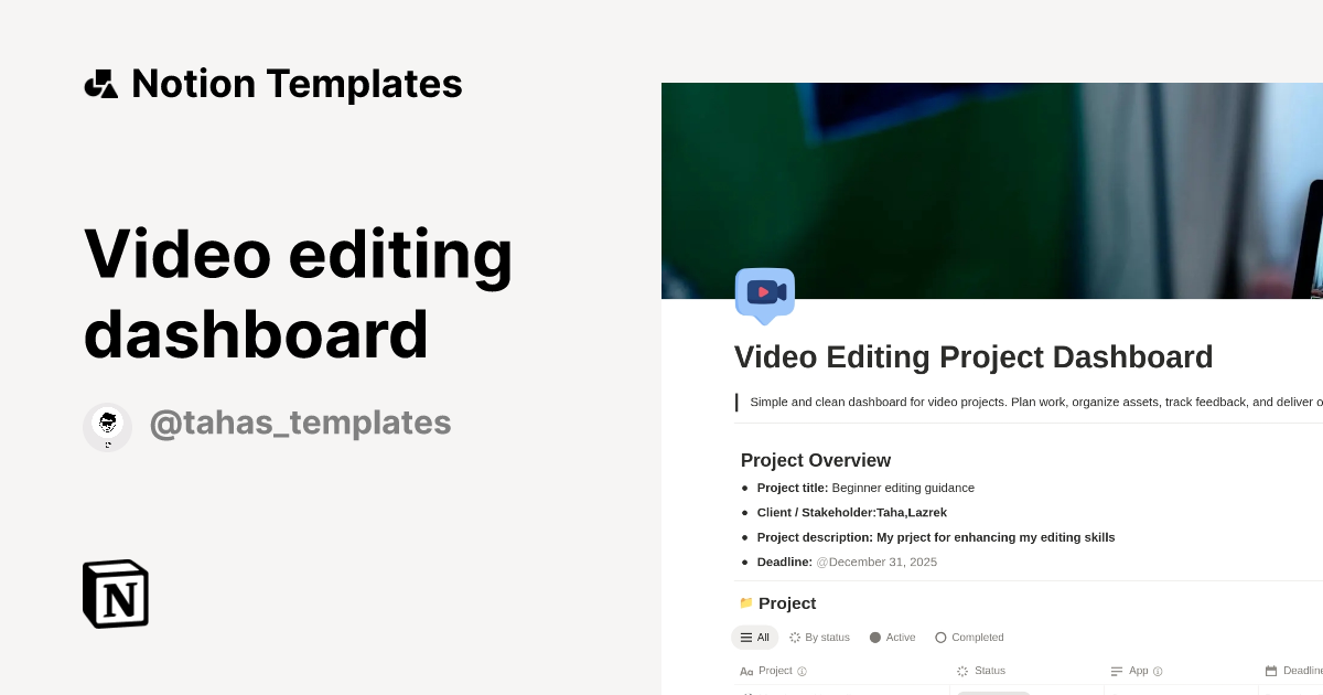 Video editing dashboard Template | Notion Marketplace