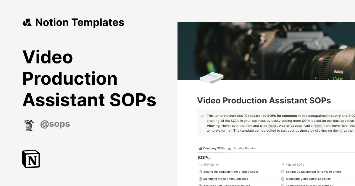 Video Production Assistant SOPs Template | Notion Marketplace