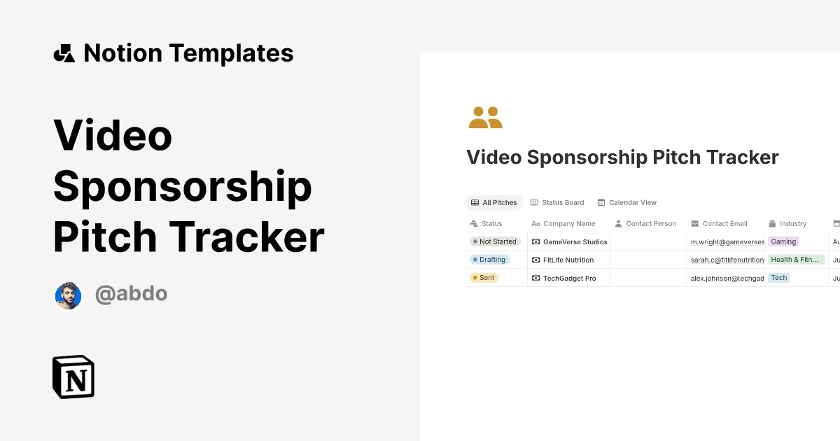 Video Sponsorship Pitch Tracker Template by Abdo Karmalla | Notion Marketplace