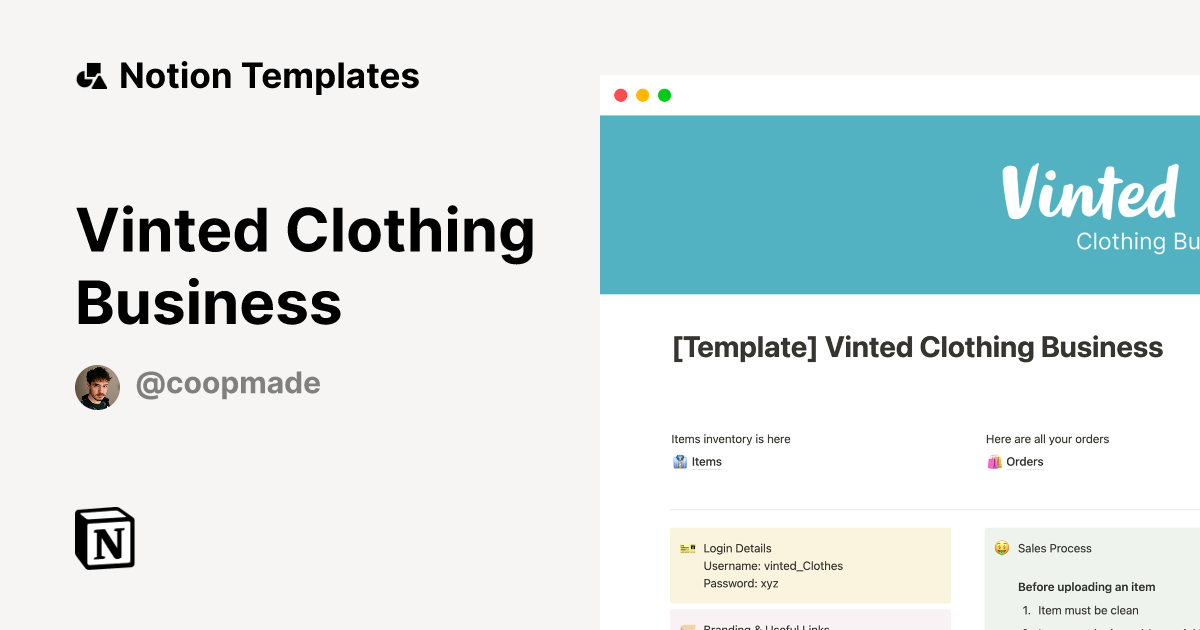 Vinted Clothing Business Template by coopmade | Notion Marketplace