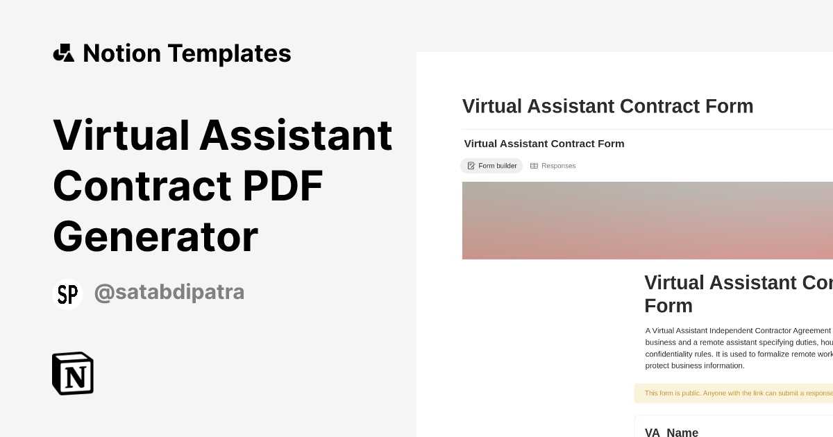 Virtual Assistant Contract PDF Generator Template by Satabdi Patra ...