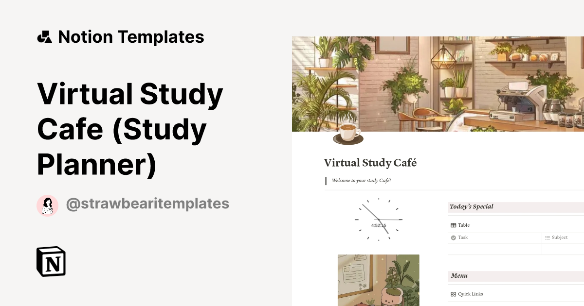Virtual Study Cafe (Study Planner) Template | Notion Marketplace
