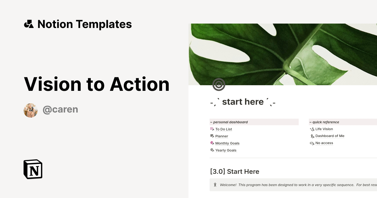 Vision to Action Template by It's ADHD Friendly | Notion Marketplace