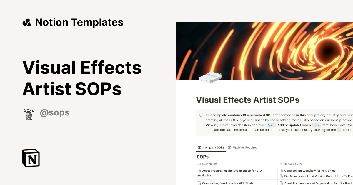 Visual Effects Artist SOPs Template by SOPs | Notion Marketplace