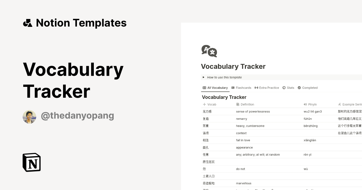 Vocabulary Tracker Template | Notion Marketplace
