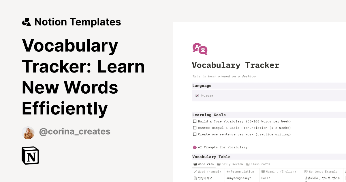 Vocabulary Tracker: Learn New Words Efficiently Template by Corina ...