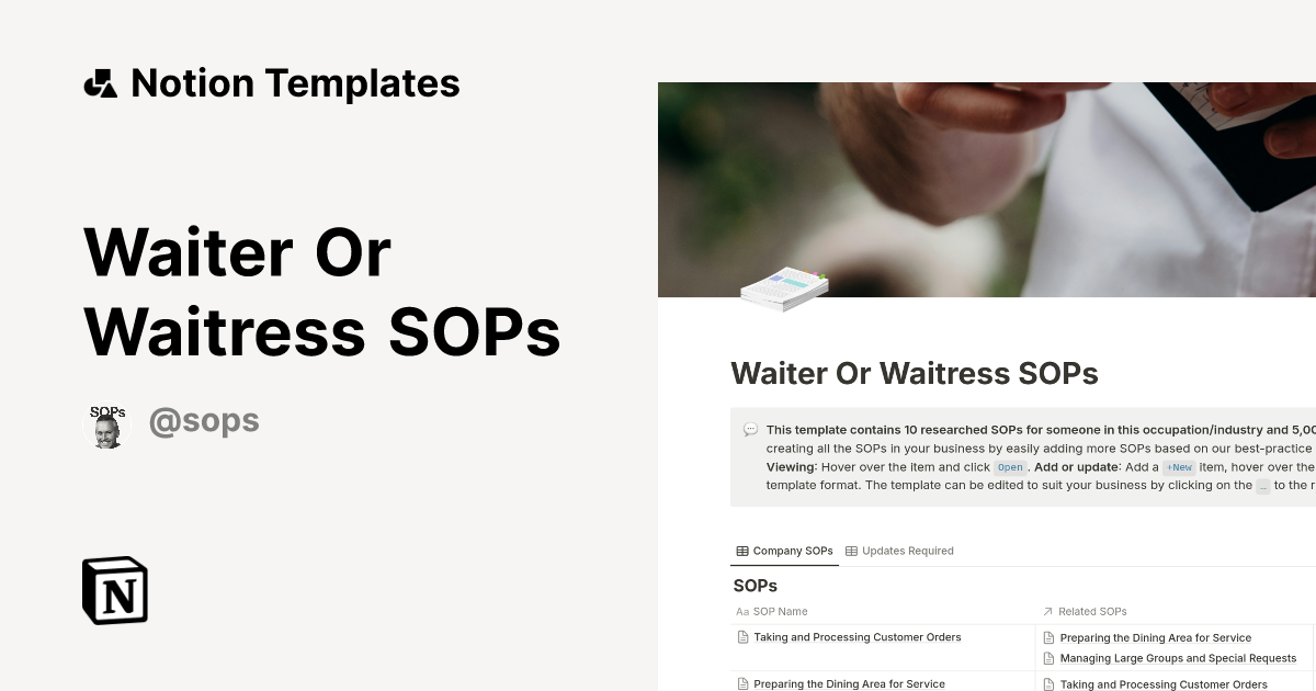 Waiter Or Waitress SOPs Template | Notion Marketplace
