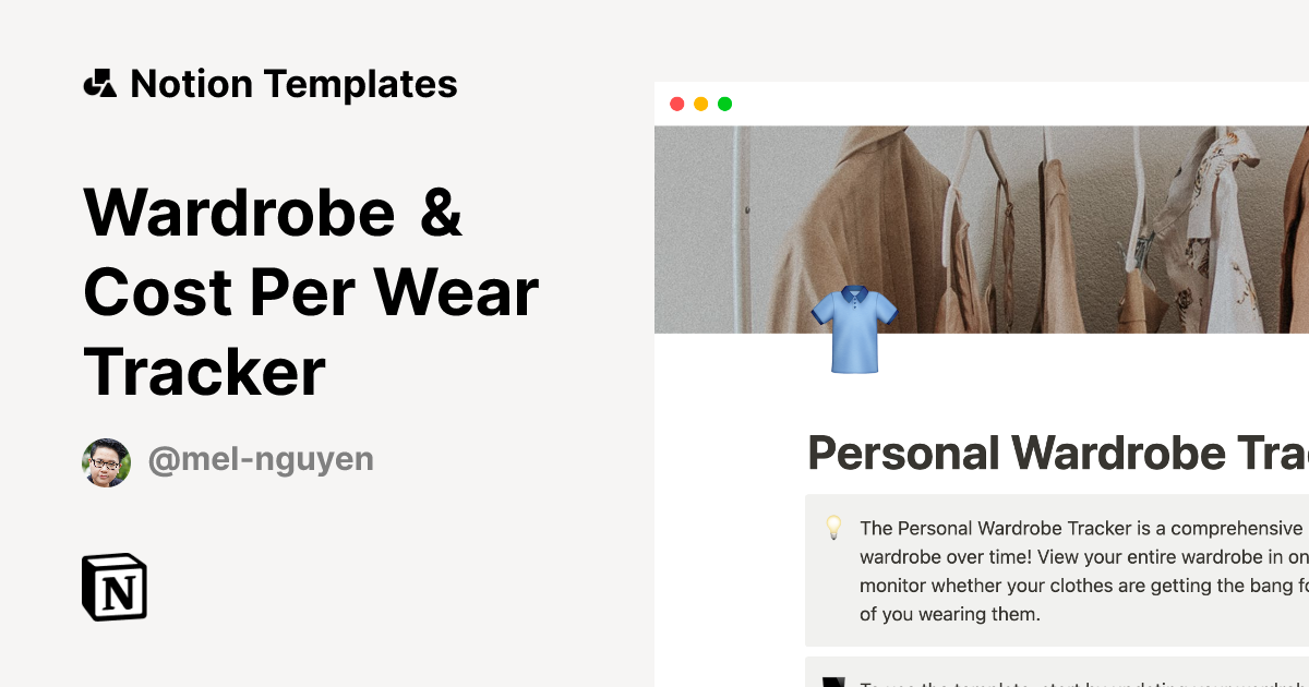 Wardrobe & Cost Per Wear Tracker Template by Mel Nguyen | Notion ...