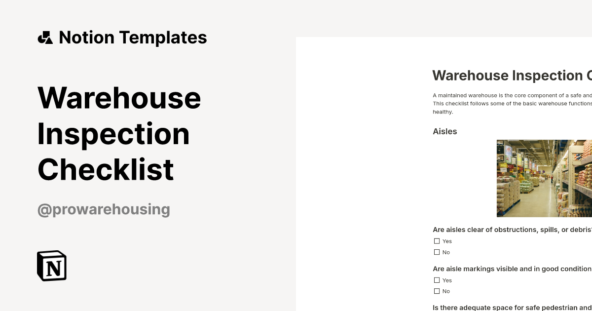 Warehouse Inspection Checklist Template by Pro Warehousing | Notion ...
