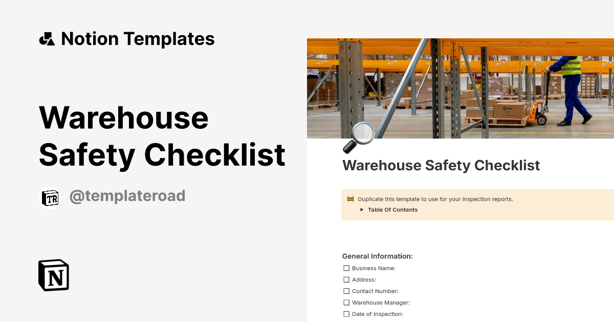 Warehouse Safety Checklist Template by Template Road | Notion Marketplace