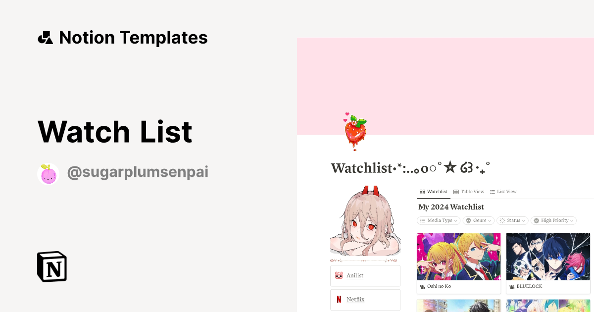 Watch List Template | Notion Marketplace