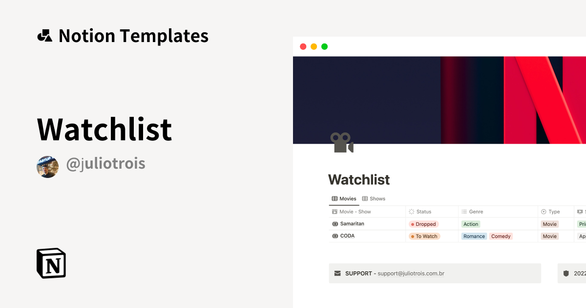 Watchlist Template by Julio Trois | Notion Marketplace